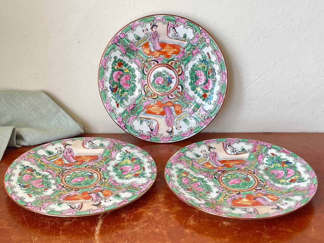 Chinese Famille Rose Medallion Plates Set of 3 Hand Painted Canton ...