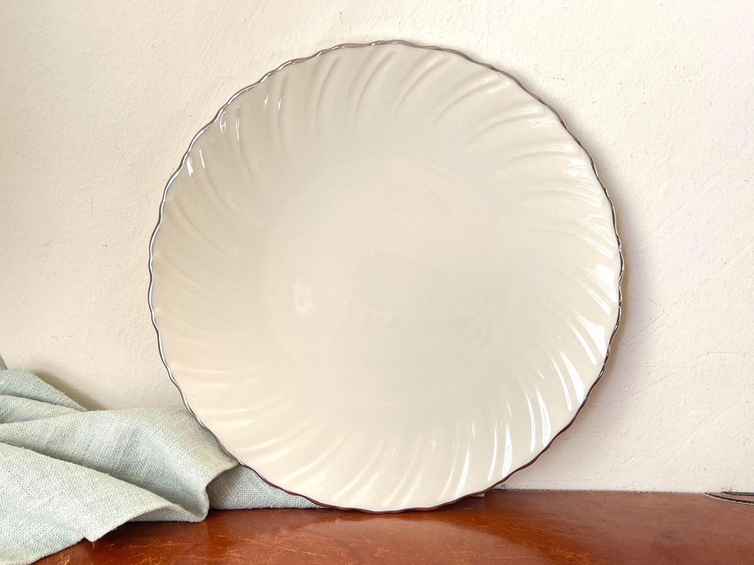 Lenox Weatherly Pattern Dinner Plate 1950’s Bone China Platinum Swirl ...