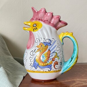 Vintage Italian Rooster Pitcher Hand Painted Made in Italy Majolica ...