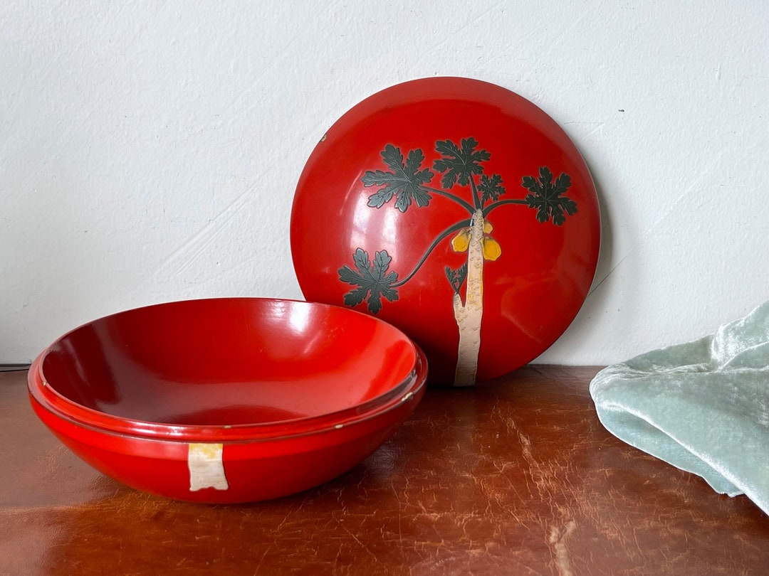 Japanese Lacquer Serving Bowl With Lid 1930s Lacquerware Dish With ...