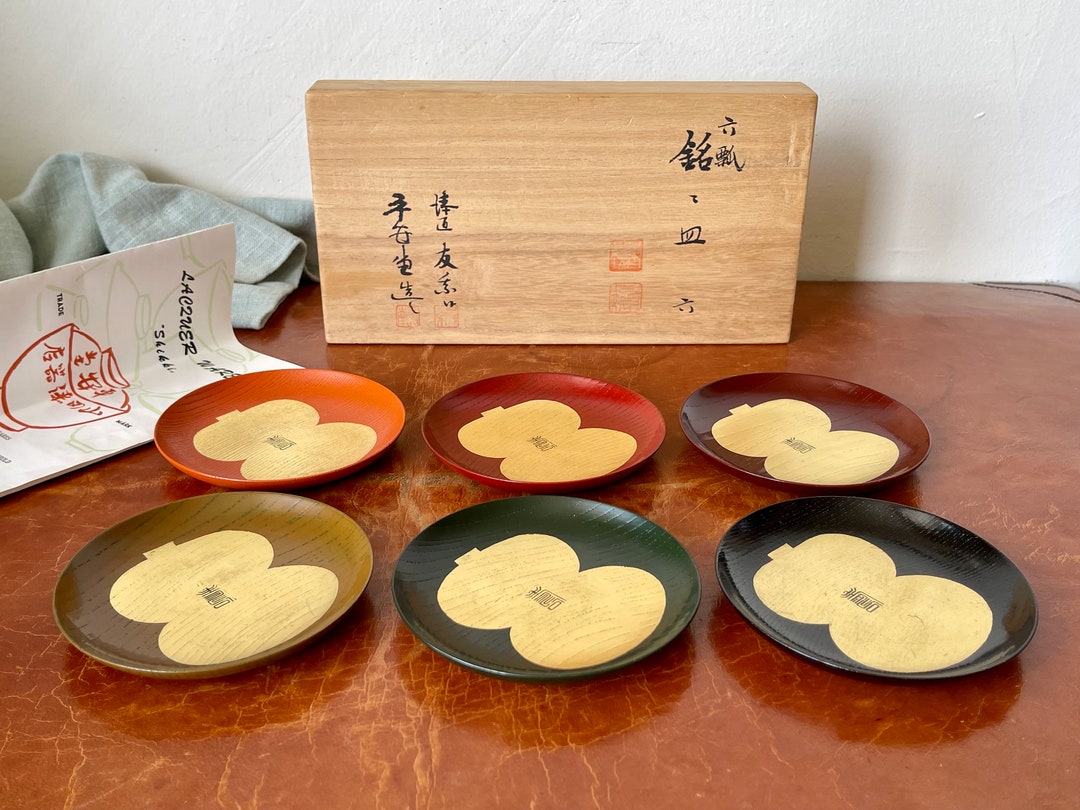 Japanese Yamada Heiando Lacquer Ware Plates Set of 6 Gilded Multocolor ...