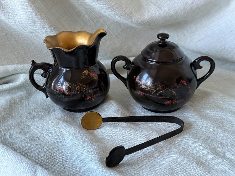 Antique Chinese Foochow Fuzhou Gold Fish Lacquer Tea Set 18 Piece Hand ...