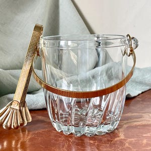 Vintage Oneida Crystal and Gold Plated Ice Bucket With Original Ice ...