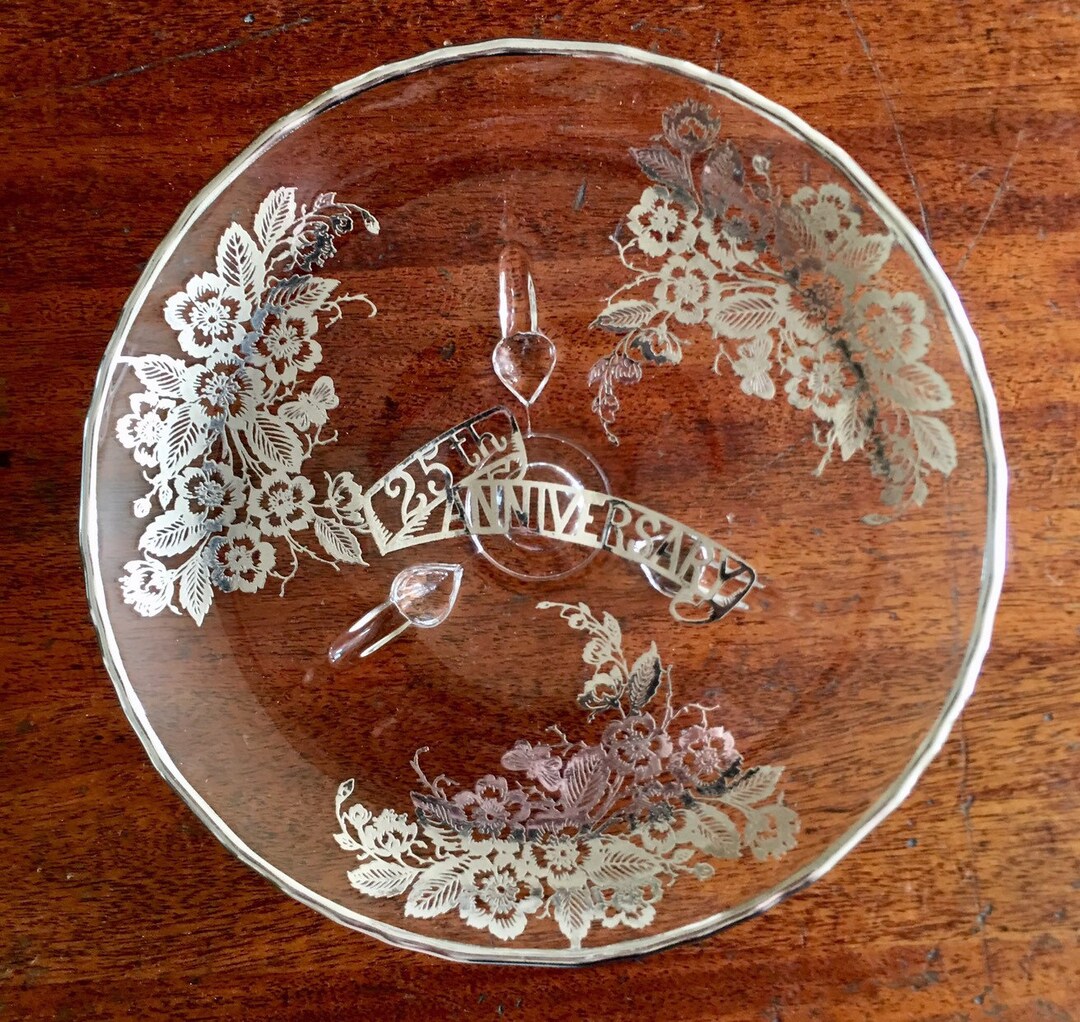 Vintage Sterling Silver Overlay 25th Anniversary Dish by Silver City ...