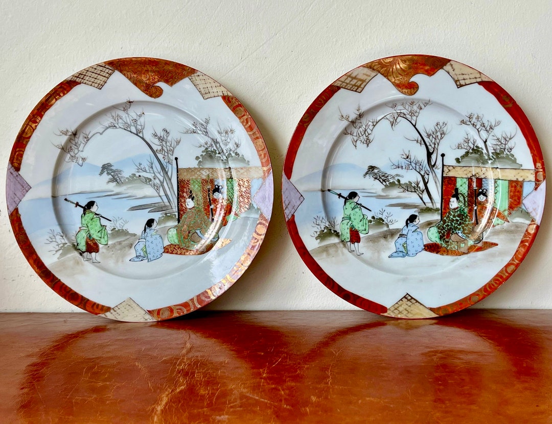 Antique Kutani Porcelain Plates Set of 2 Hand Painted Meiji Period ...