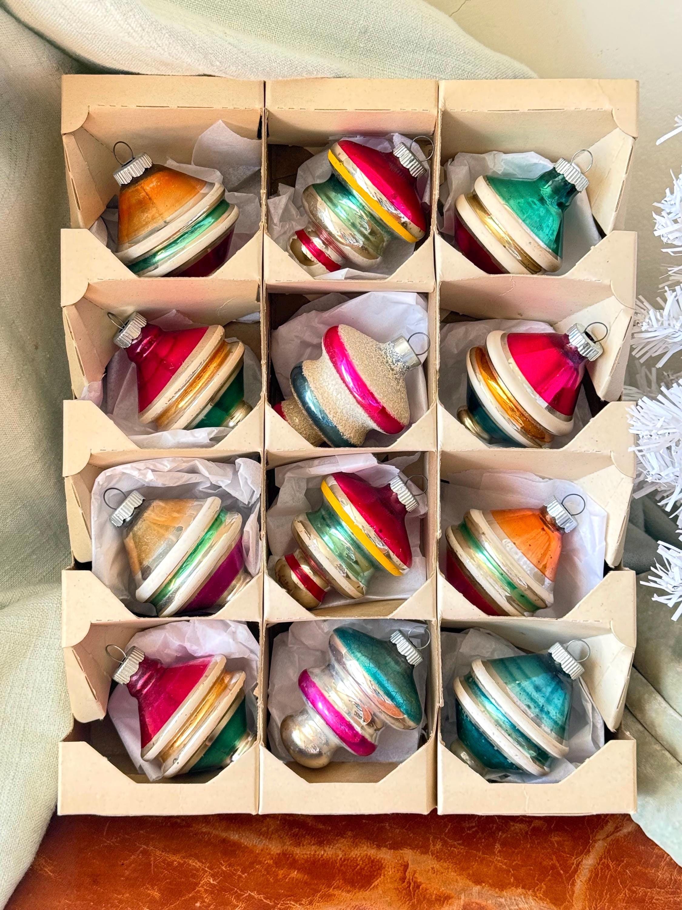 Vintage Shiny Brite UFO Spinning Top Ornaments Set of 12 1940’s to 1950 ...