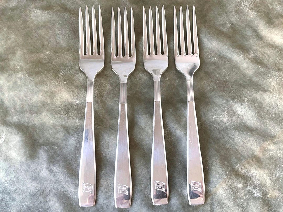 Vintage ONEIDA HOTEL PLATE Silverplate Forks Set of 4 Eagle Flag Logo ...