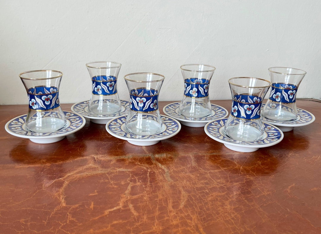 Turkish Tea Glasses and Saucers Set of 6 Blown Glass and Fine - Etsy