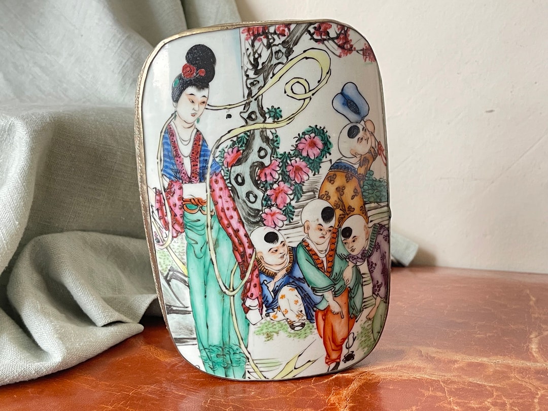 Antique Chinese Porcelain Shard Box Silver Lidded Box Qianlong Famille ...