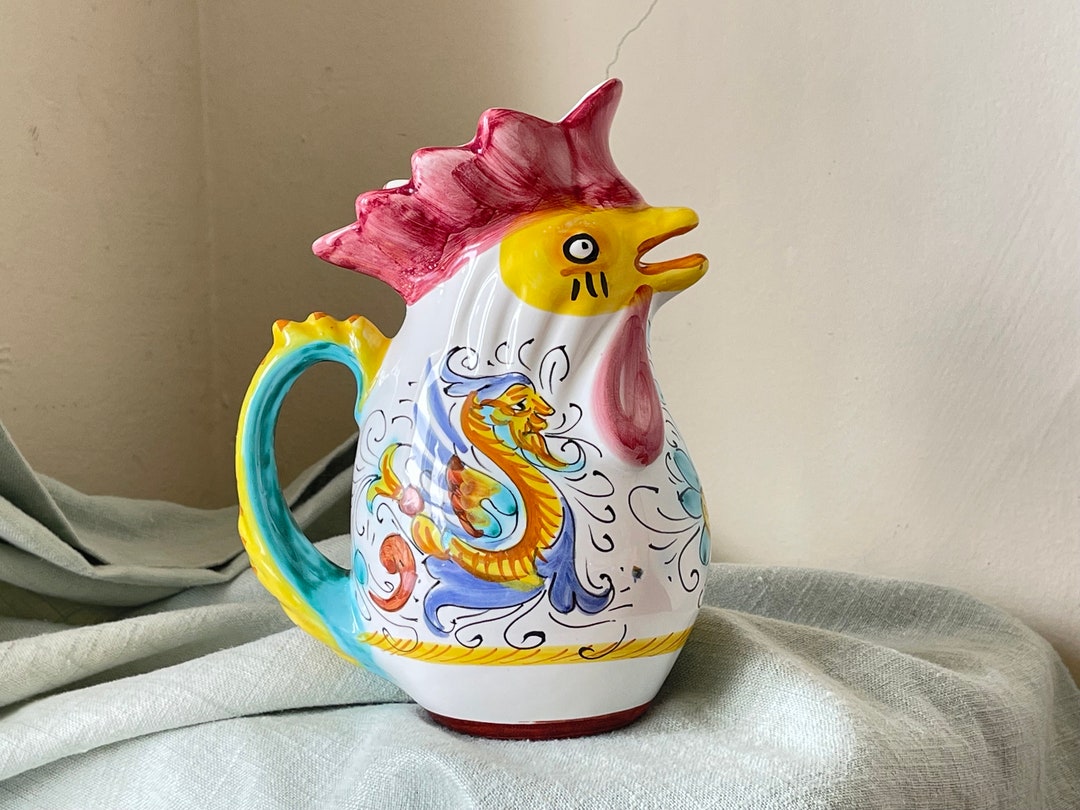 Vintage Italian Rooster Pitcher Hand Painted Made in Italy Majolica ...