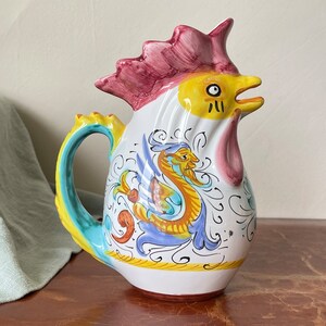 Vintage Italian Rooster Pitcher Hand Painted Made in Italy Majolica ...
