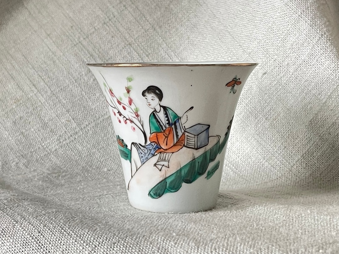 Antique Chinese Hand Painted Porcelain Tea Cup Famille Verte Handleless ...