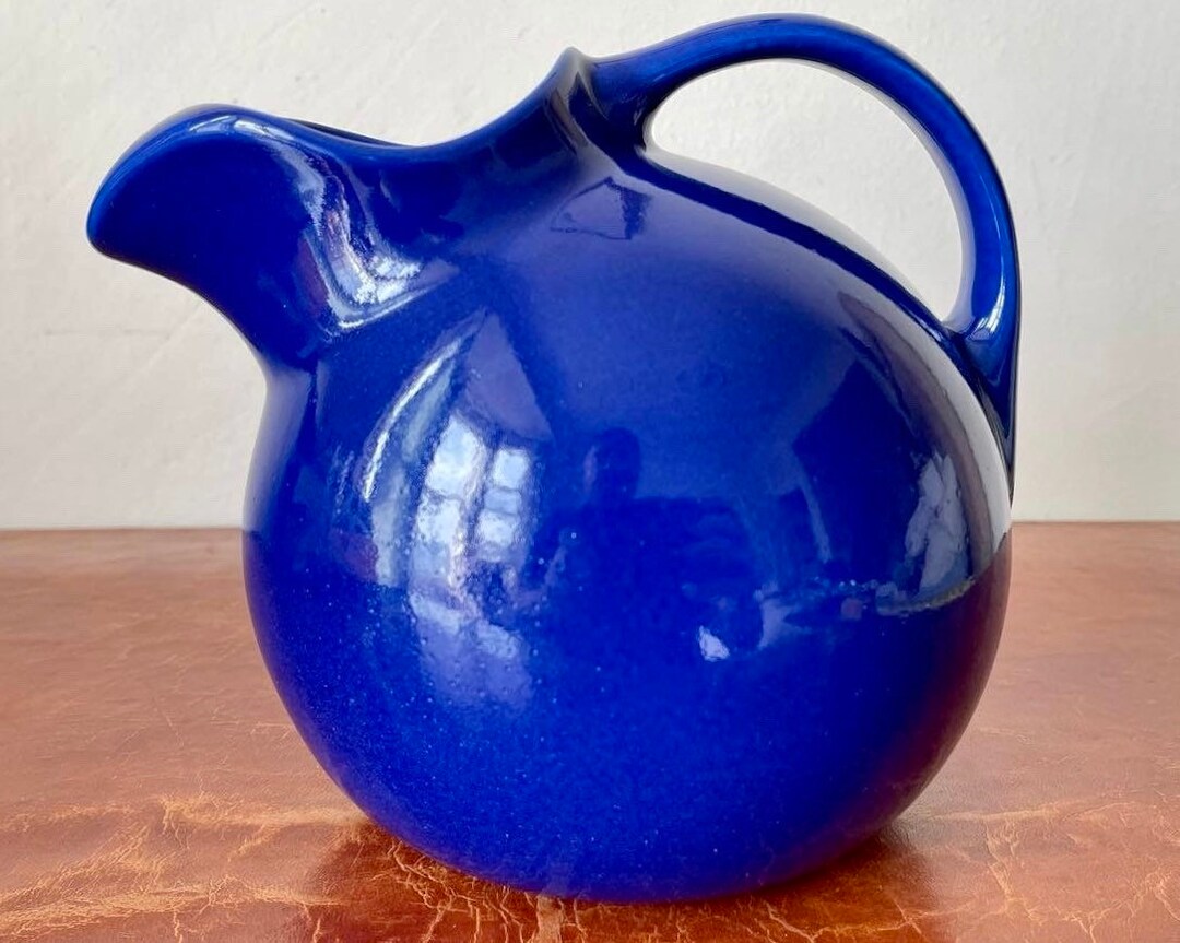 Hall China Company Cobalt Blue Ball Pitcher Art Deco 2 Quart Size ...