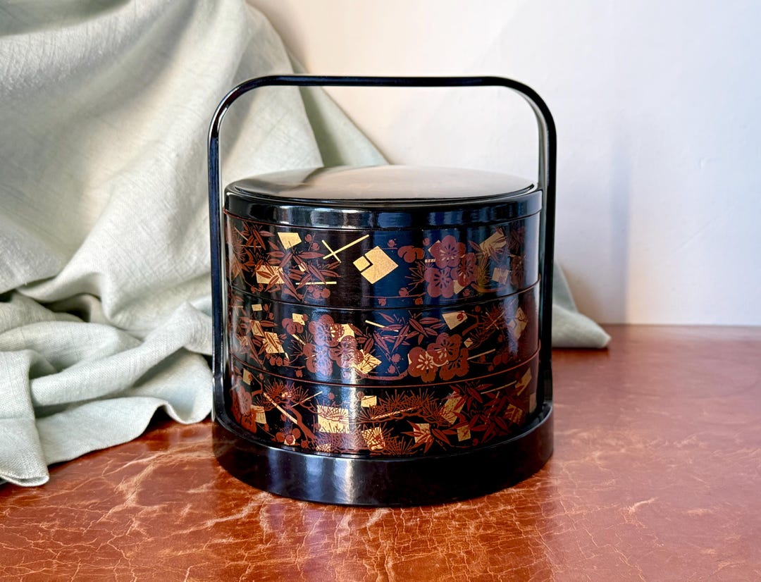 Vintage Japanese Lacquerware Stackable 3 Tiered Bento Box With Lid and ...