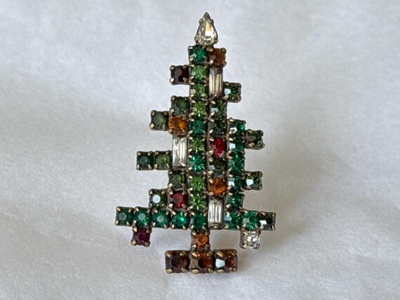 Weiss 3 Candle Christmas Tree Brooch Pin Multi Color … - Gem