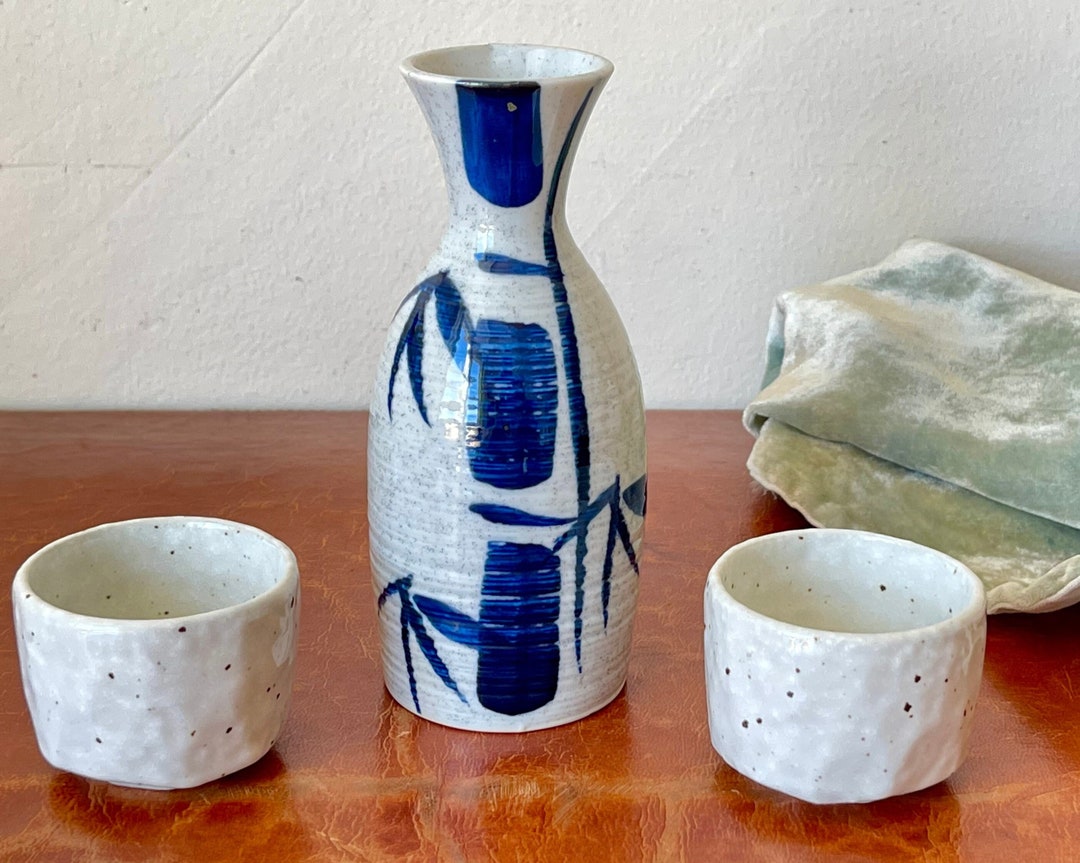 Vintage Japanese Sake Set 3 Piece Hand Painted Stoneware Glaze - Etsy