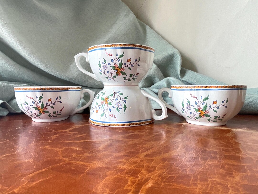 Vintage Gien Rouen Au Sainfoin Cups Set of 4 Gien France Teacups French ...