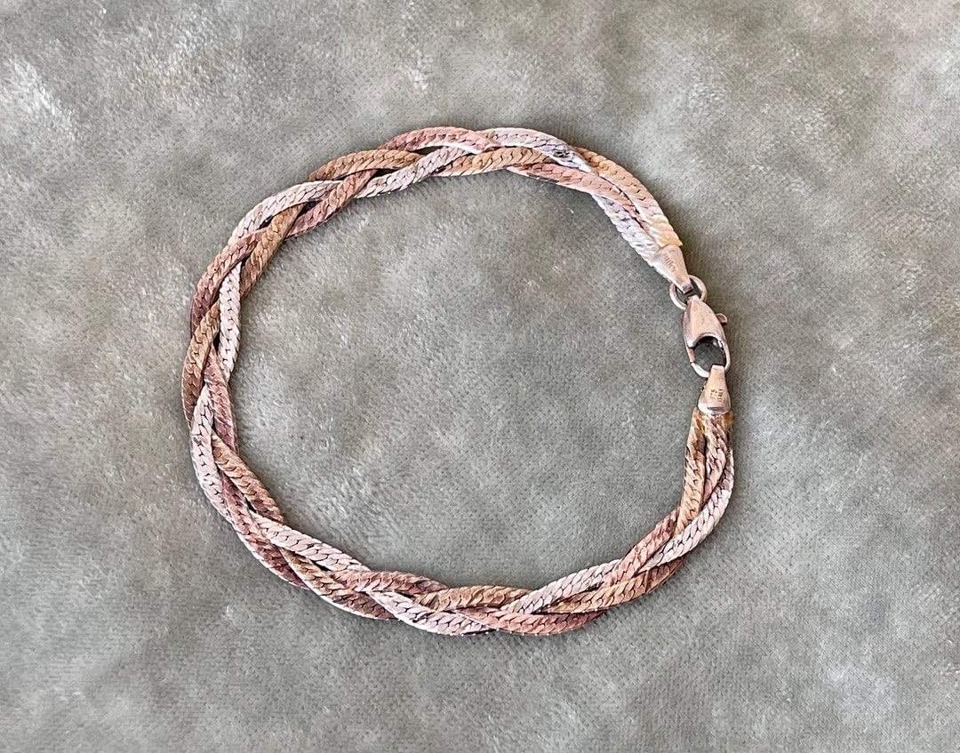 Vintage Italian Sterling Silver Tri-color Braided Bracelet With Lobster ...