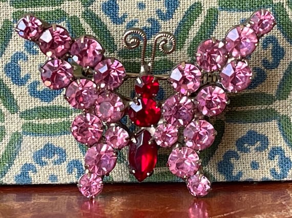 Verified Juliana Pink and Red Butterfly Brooch DeLizz… - Gem