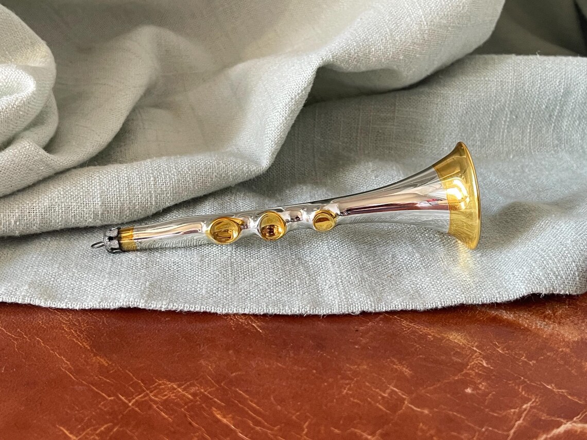Vintage Glass Horn Ornament Mouth Blown Glass Hand Painted Musical ...
