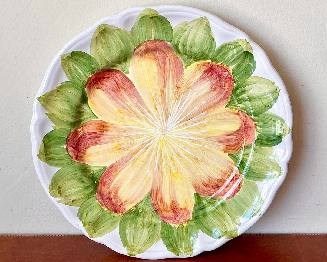 Vintage Italian Hand Painted Pottery Platter With Orange and Green ...