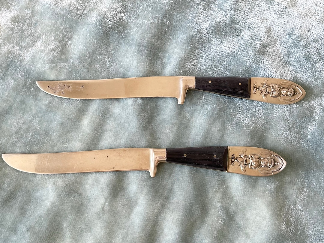 Vintage Siam Buddha Lotus Bronze and Rosewood Steak Knives Set of 2 ...