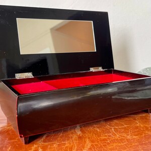 Japanese Lacquer Music Jewelry Box Engraved Metal Chokin Floral Inlay ...