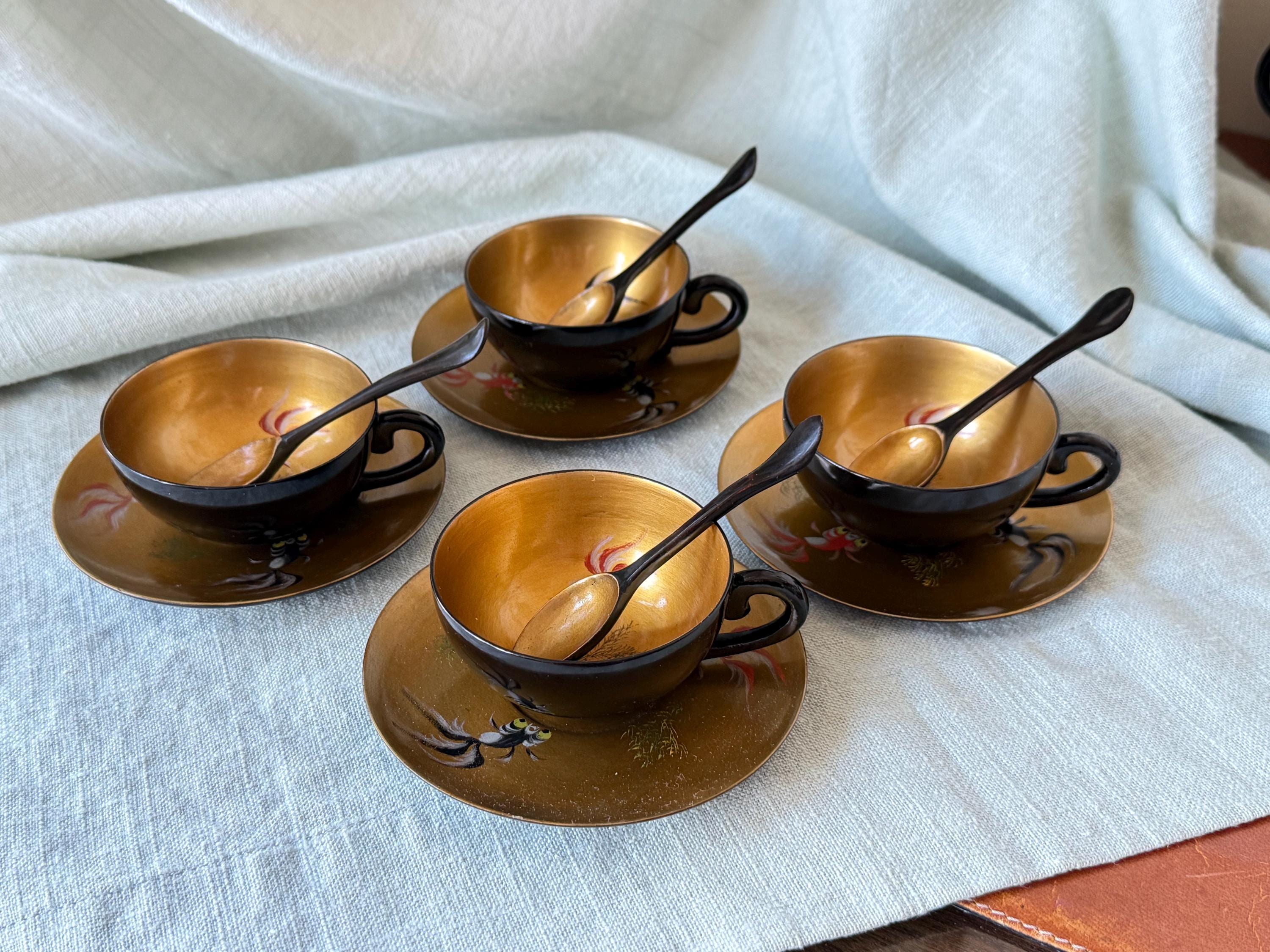 Antique Chinese Foochow Fuzhou Gold Fish Lacquer Tea Set 18 Piece Hand ...