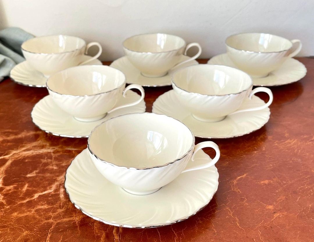 Lenox Weatherly Cups and Saucers Set of 6 1960’s Lenox Embossed Swirl ...