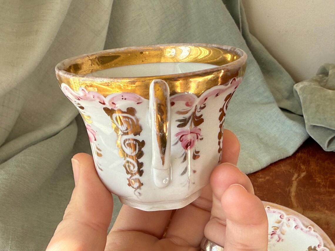 Antique KPM Germany Cup and Saucer Rare Hand Painted Rose and Gold ...