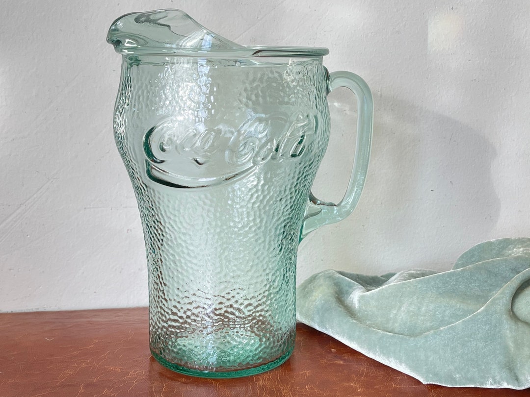 Vintage Coca Cola Pitcher Green Pebbled Texture 64 OZ Indiana Glass ...