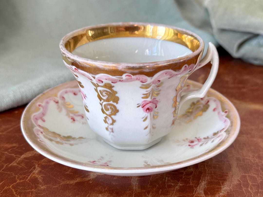 Antique KPM Germany Cup and Saucer Rare Hand Painted Rose and Gold ...