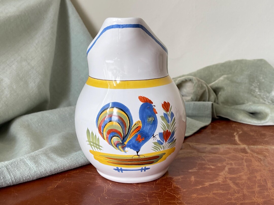 Vintage HB Henriot Quimper Rooster Coq Pitcher Hand Painted French ...