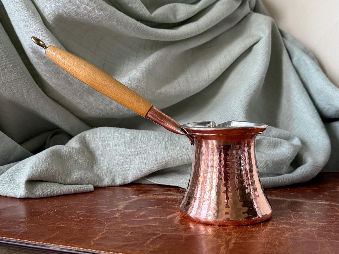 Vintage Copper Turkish Coffee Pot Hammered Copper With Wooden Handle ...