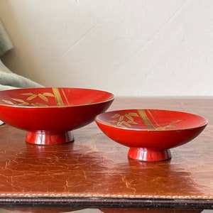 Japanese Antique Lacquer Sake Sakazuki Set of 2 Red Lacquer Sake Bowls ...