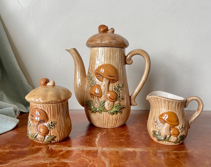 Vintage Mushroom Tea Set 1970’s Hand Painted Mushroom Teapot Covered ...