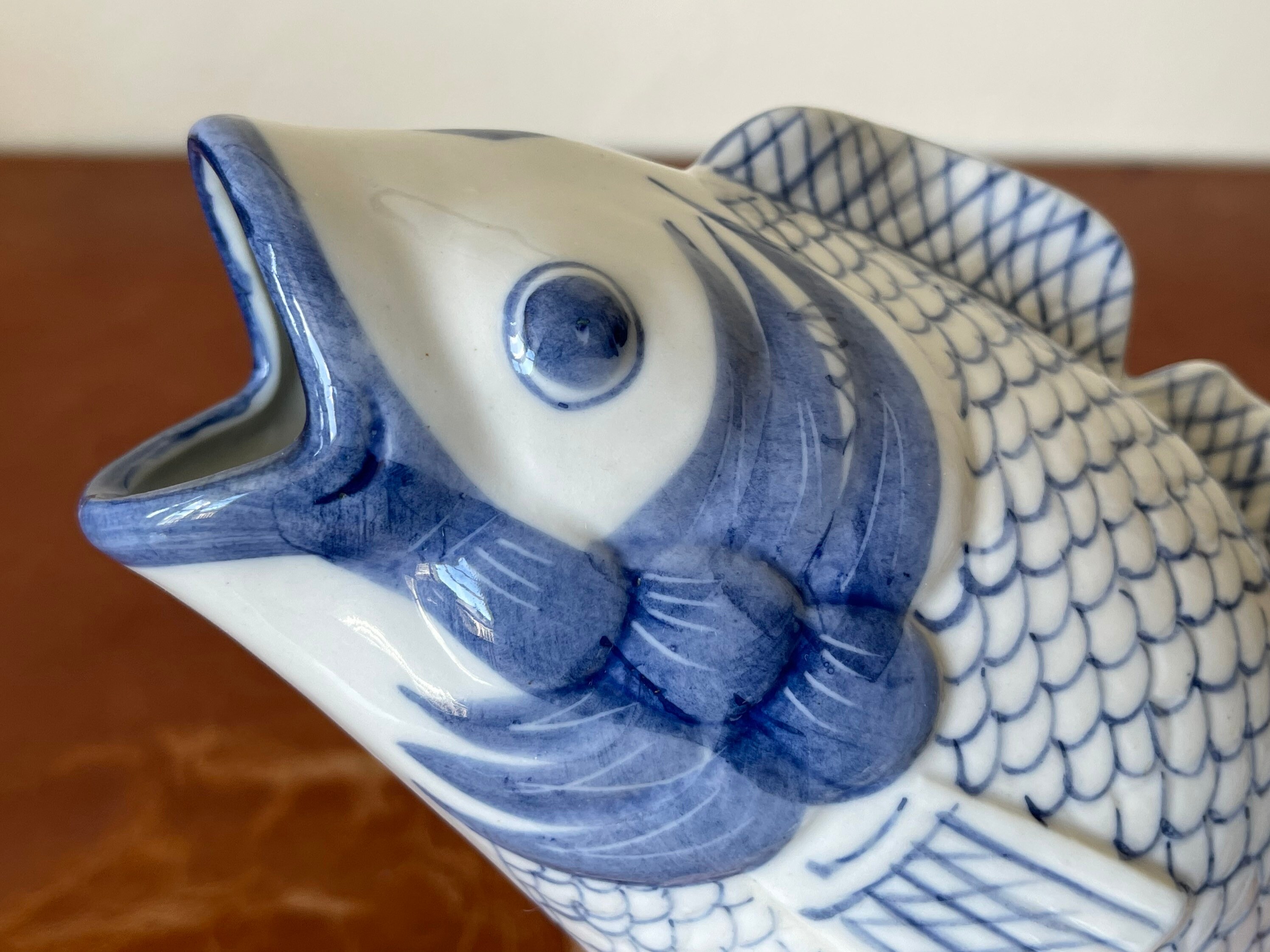 Chinese Koi Fish Vase With Hand Painted Blue Glaze Details - Etsy