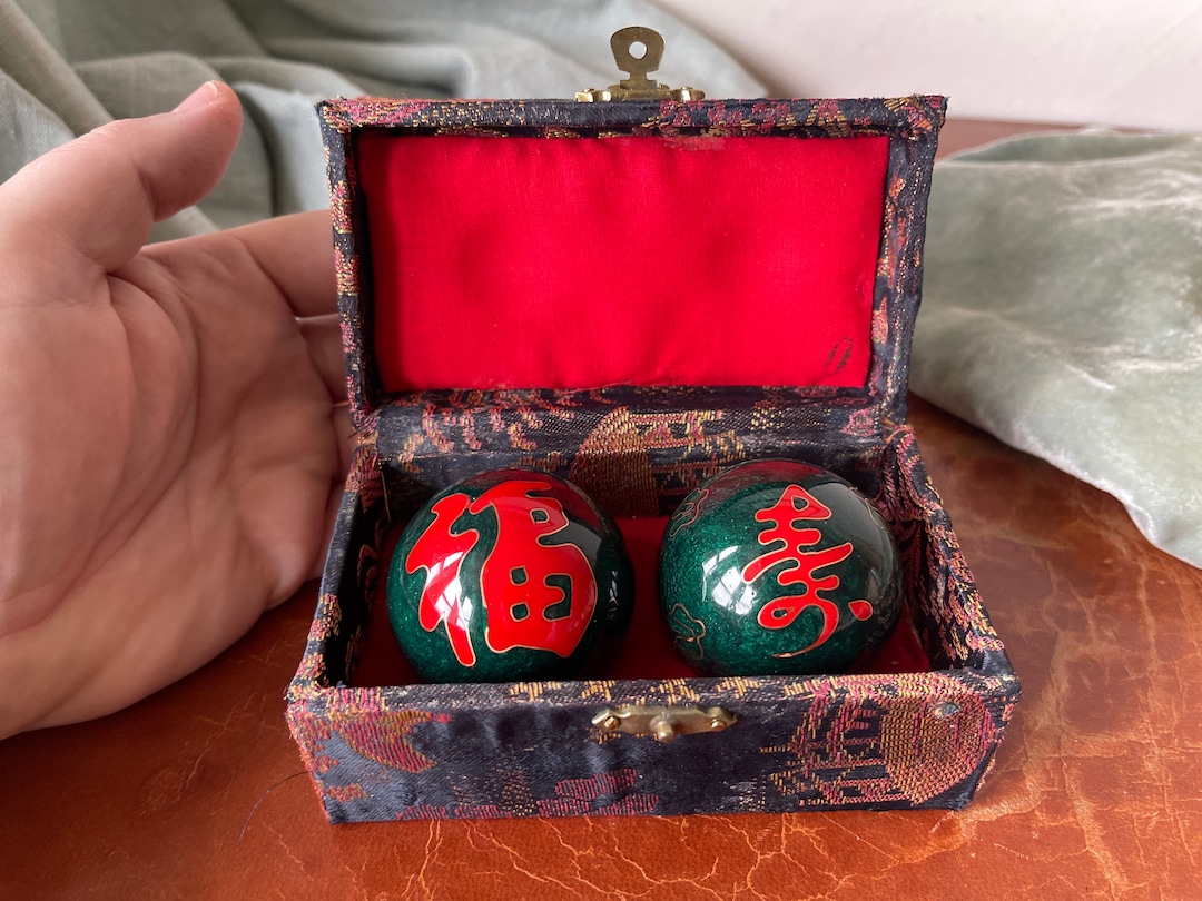 Vintage Chinese Chiming Meditation Balls Fuku Ju Calligrapy Enameled ...