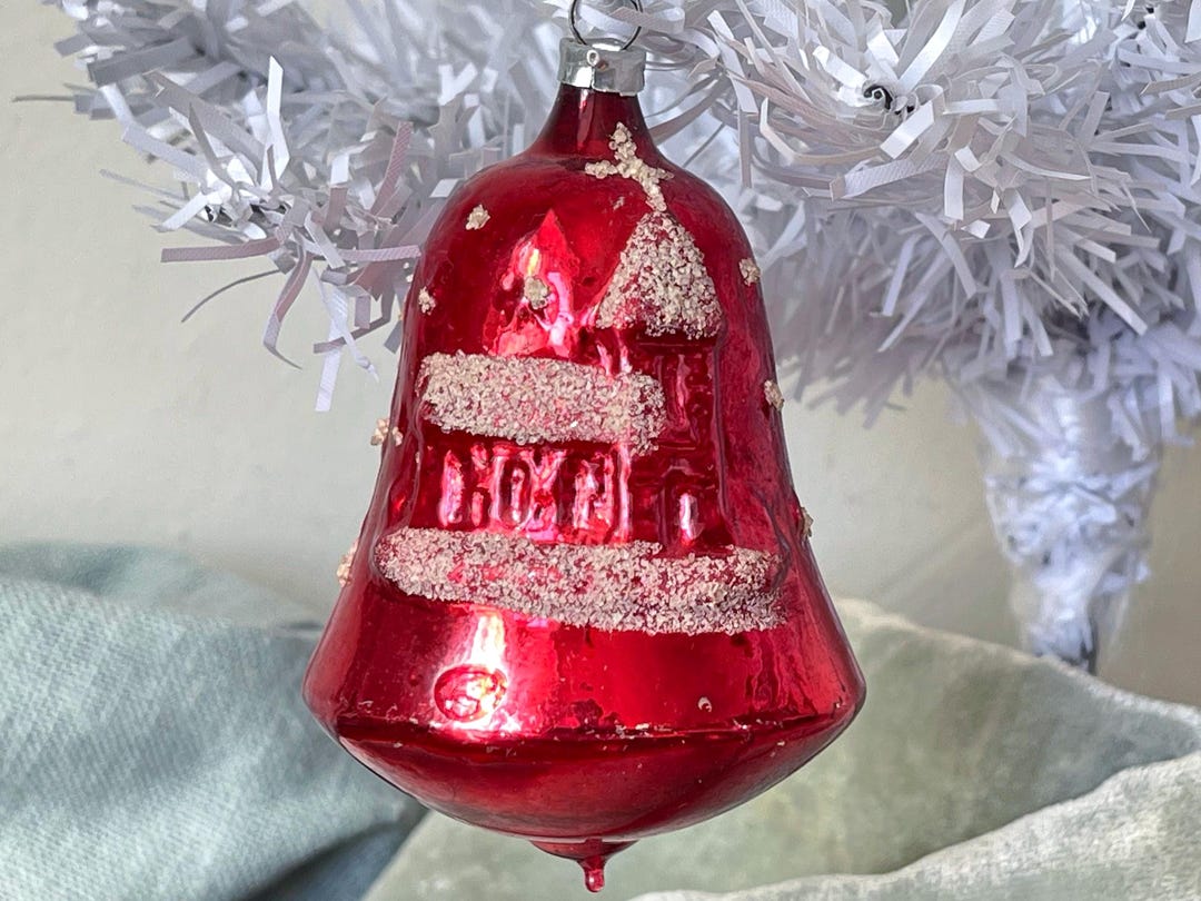 Antique German Blown Glass Bell Christmas Ornament Rare Embossed Church ...