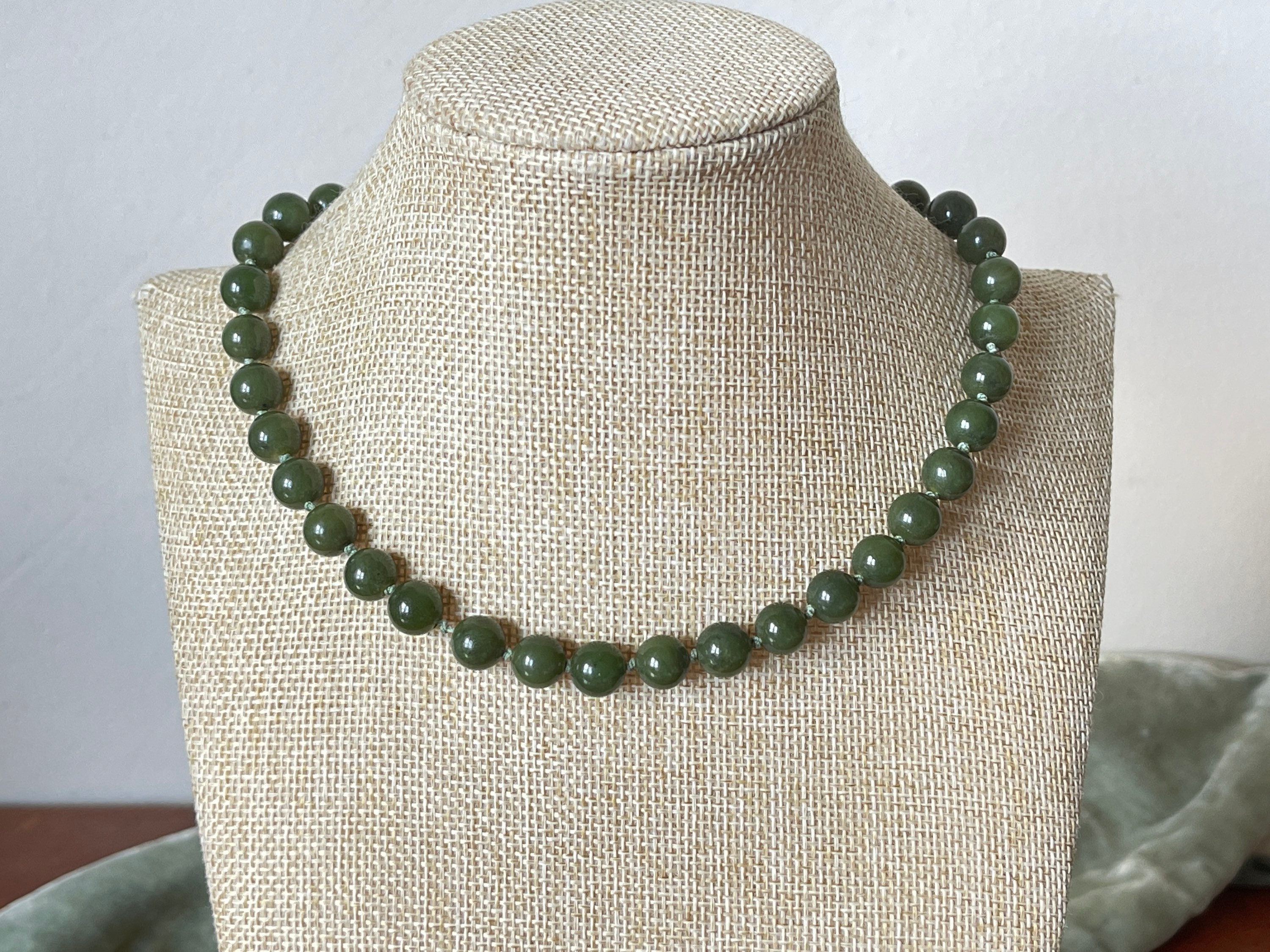 Vintage Jade Bead Necklace 16 Inch Long 8mm Dark Green - Etsy