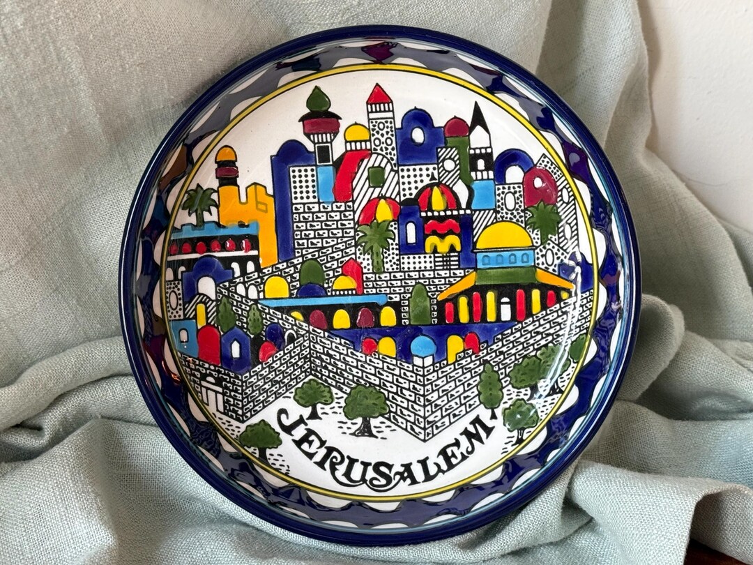 Vintage Jerusalem Pottery Bowl Hand Painted Ceramic Decorative Bowl ...