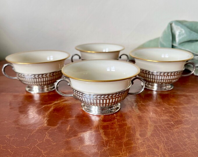 Antique Lenox Sterling Silver Soup Bowl Holders and Liners Set of 4 ...