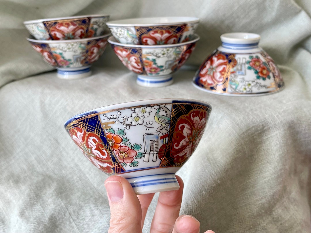 Japanese Imari Bowls Set of 6 Arita Yaki Bowls With Lotus Blossoms and ...