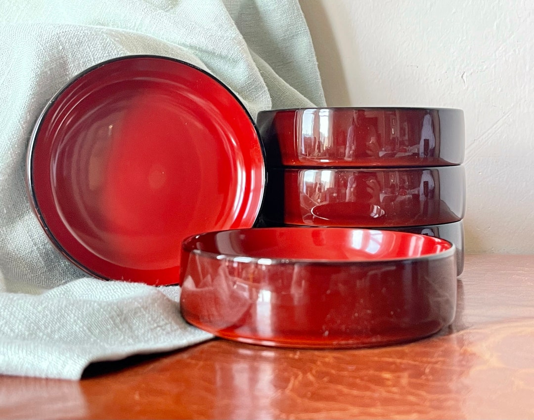 Vintage Japanese Lacquered Wooden Bowls Set of 5 Red Lacquerware ...