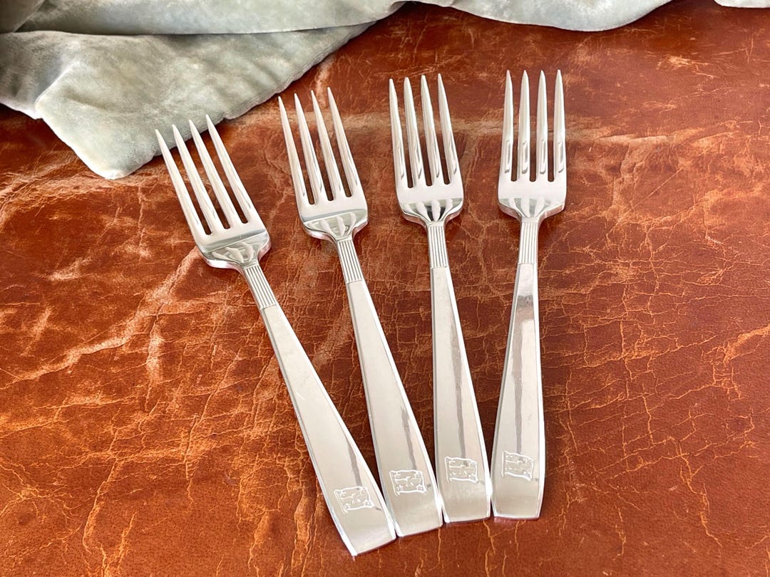 Vintage ONEIDA HOTEL PLATE Silverplate Forks Set of 4 Eagle Flag Logo ...