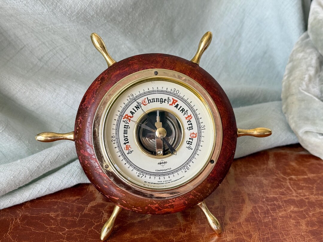 Vintage Nautical Compensated Barometer Brass Naval Ship’s Wheel Design ...