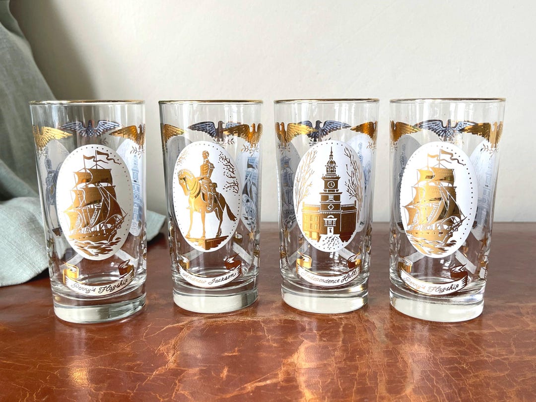Vintage Libbey Independence Hall Andrew Jackson Nautical Glasses Set of ...