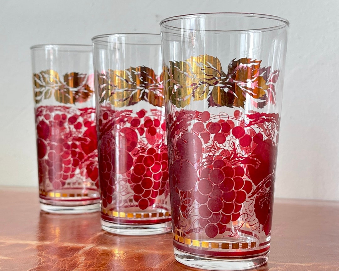 Vintage Luminarc Grapevine Highball Tumblers Set of 3 French Red Grape ...