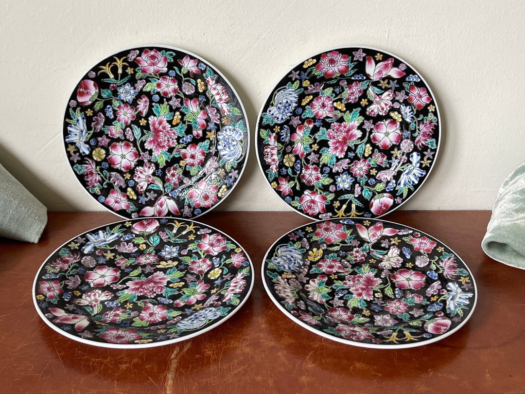 Vintage Chinese Mille Fleur Porcelain Salad Plates Set of 4 Chinoiserie ...