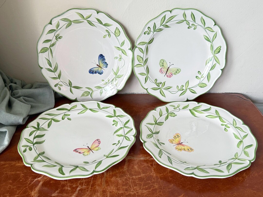 Italian Handpainted Butterfly Dinner Plates Set of 4 Artist Made Plates ...